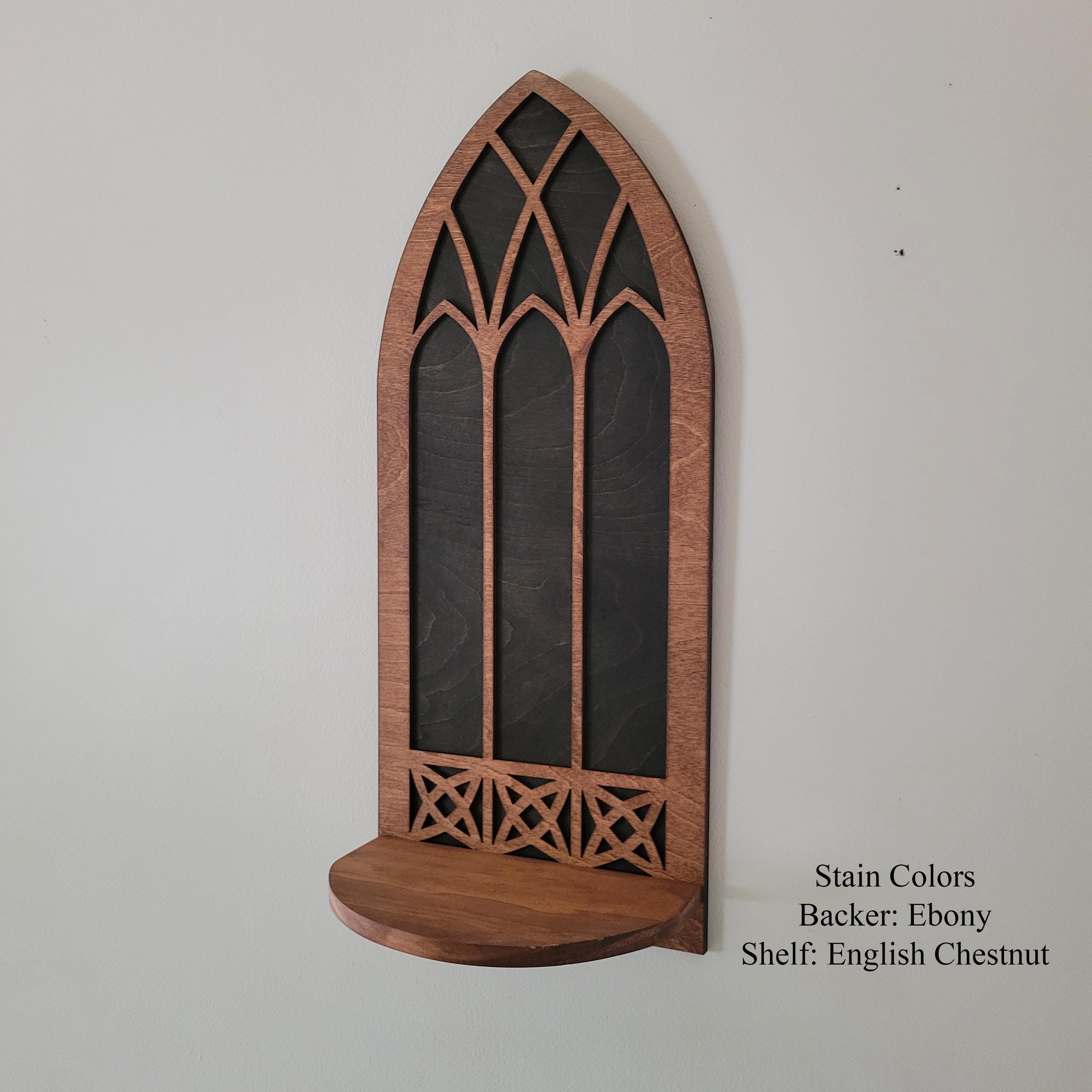 Gothic Window Shelf With Backer - Unique Cathedral Wood Shelves for ...