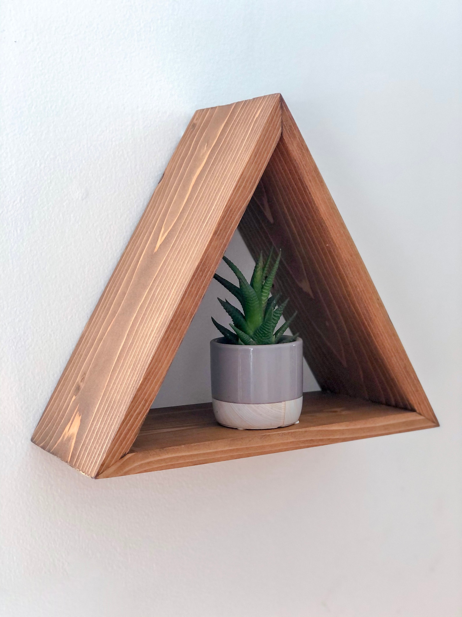 Triangle Shelf - Floating Shelf Wood Wall Décor - Wood Wall Plant ...