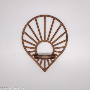 Floating Sun Teardrop Shaped Wood Wall Shelf - Accent Shelf Plant Shelf ...