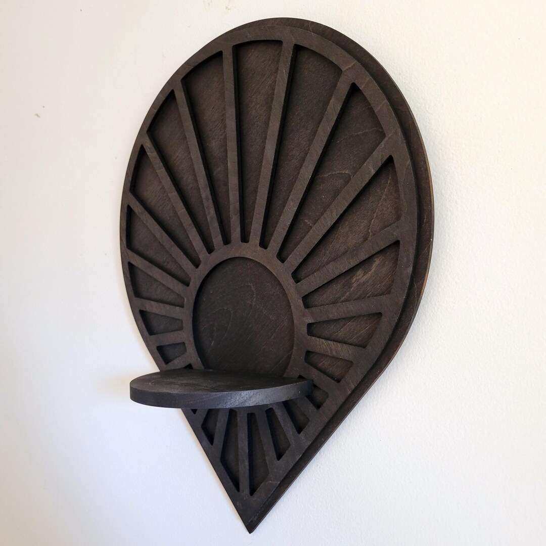 Floating Sun Teardrop Shaped Wood Wall Shelf With Backer- Accent Shelf ...