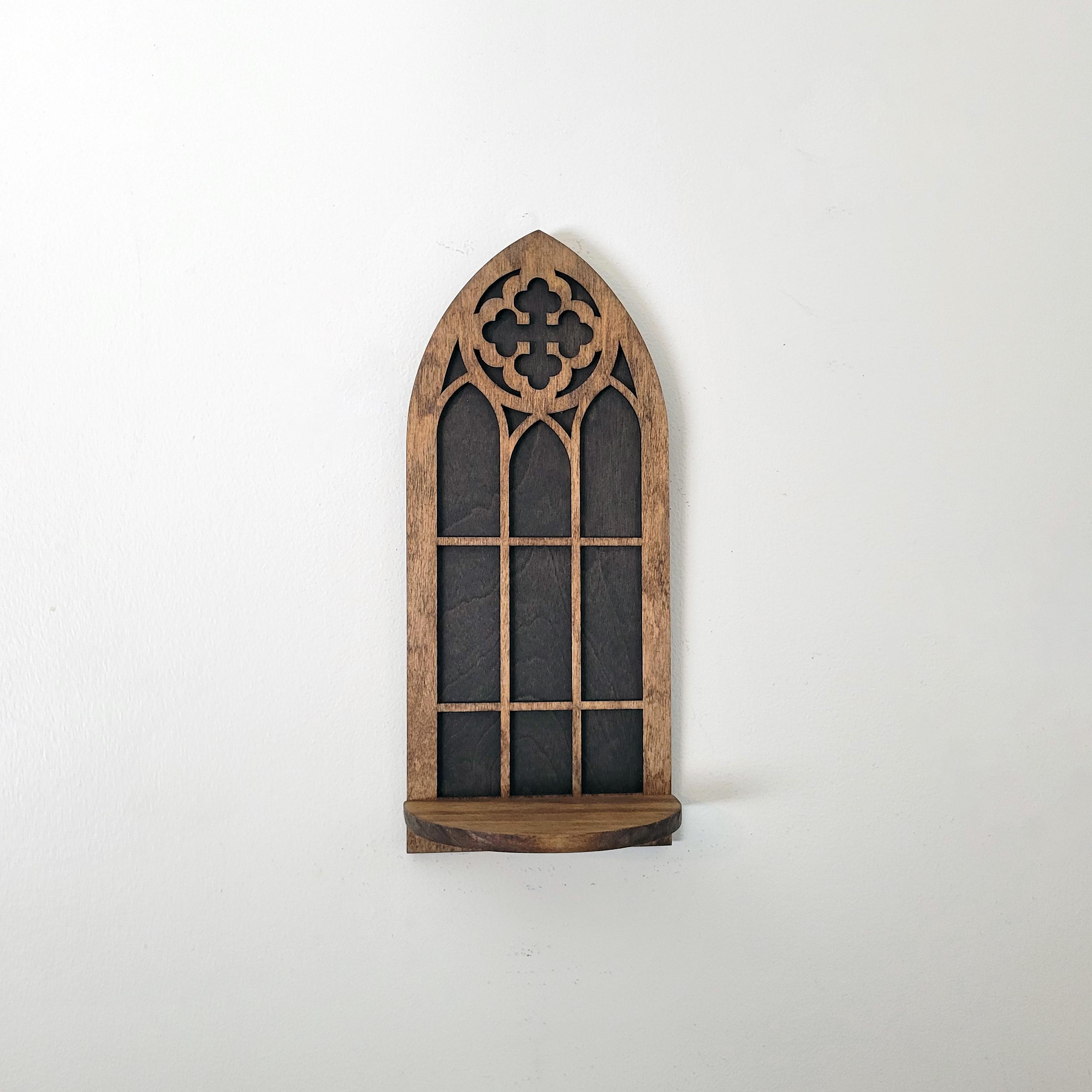 Gothic Window Shelf With Backer - Unique Cathedral Wood Shelves for ...