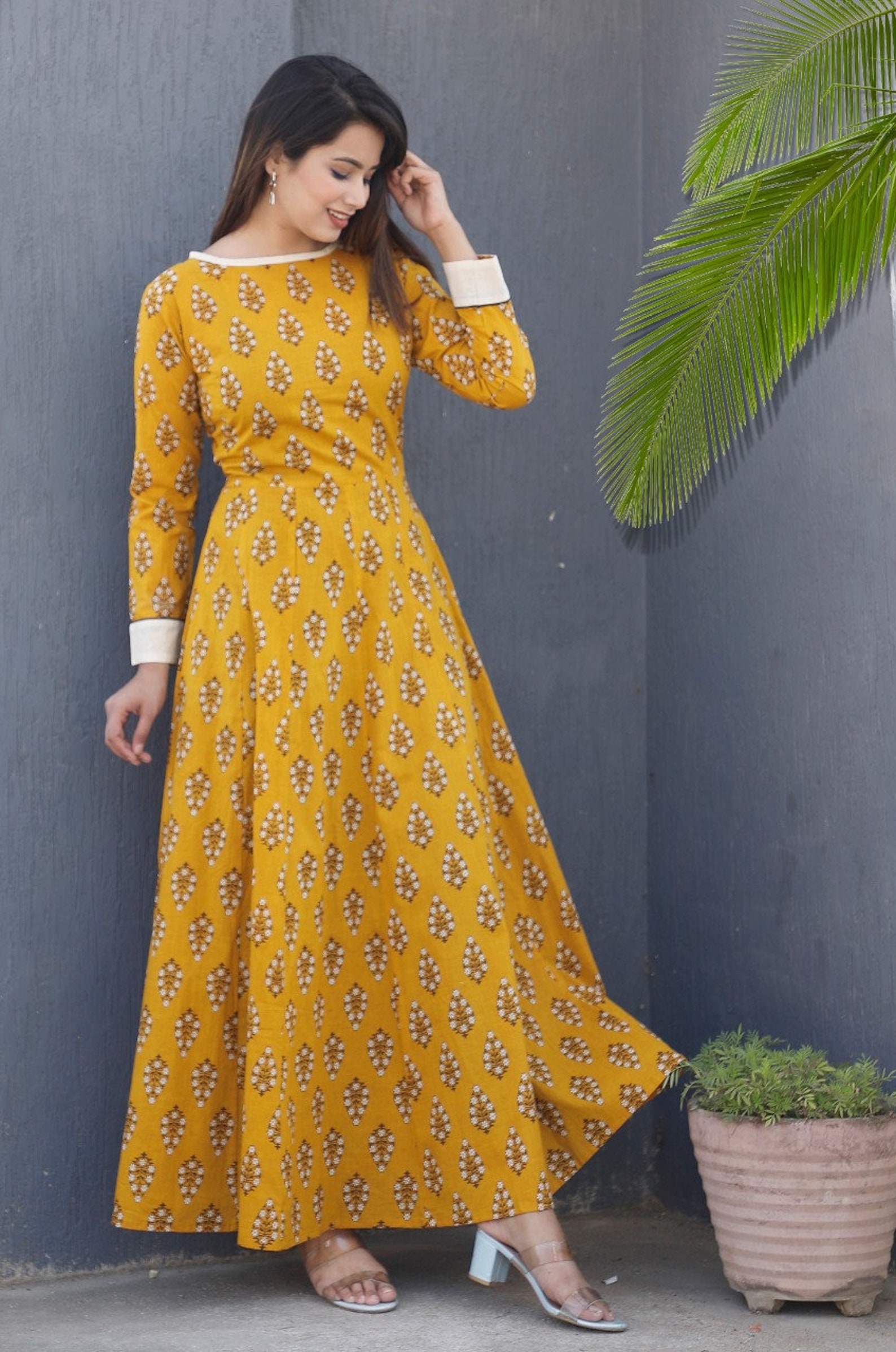 Indian Daily Wear Gown for Women Cotton Block Print Gown for - Etsy