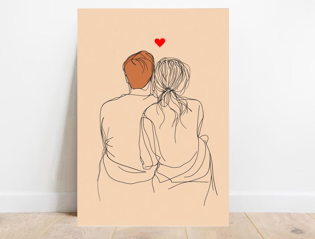 Abstract Couple Line Art Printable Valentines Gift Romantic Couple ...