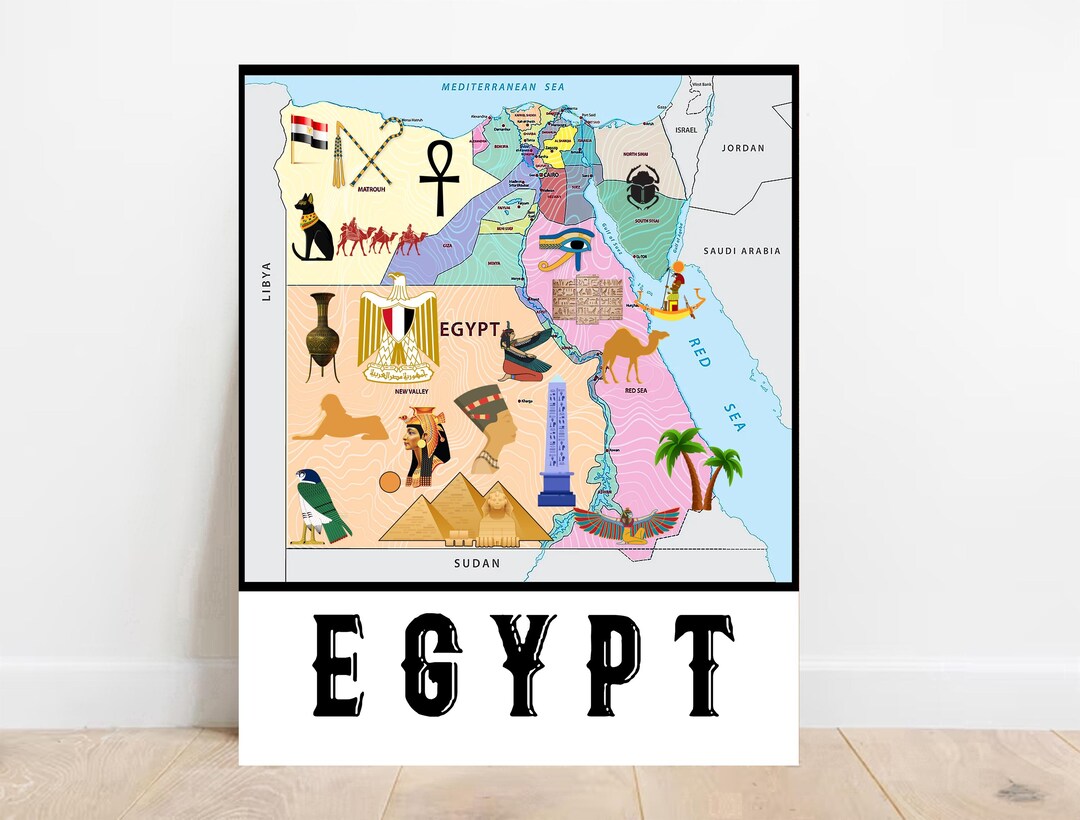 Colorful Egypt Map Print Illustrated Map of Egypt Printable Download ...