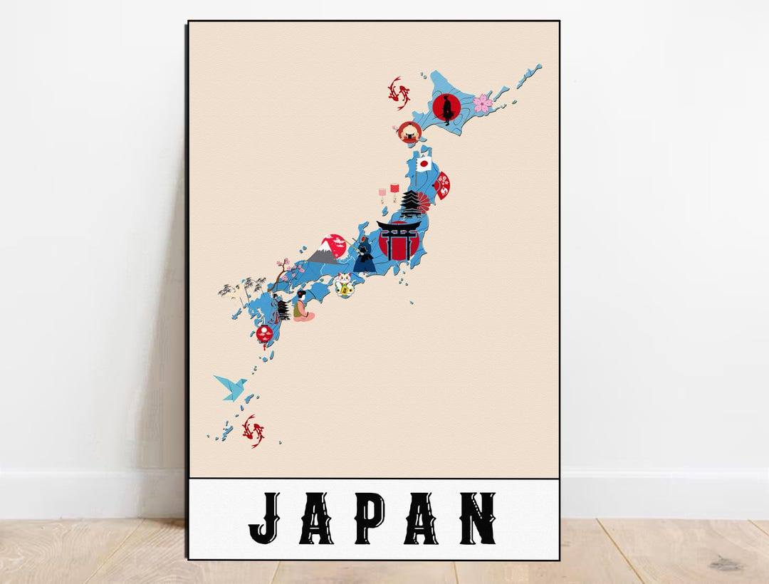 Japan Illustrated Map Poster Printable Japanese Map Print Blue Map of ...