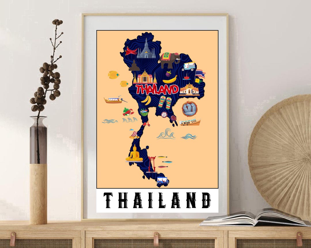 Blue Thailand Map Print Map of Thailand Illustrated Art Thailand Map ...