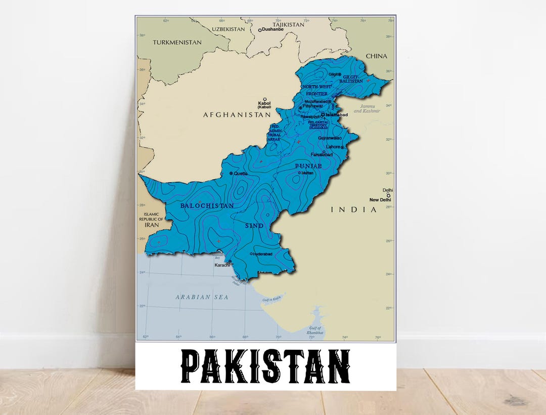 Blue Pakistan Map Printable Map of Pakistan Nursery Decor Pakistan Wall ...
