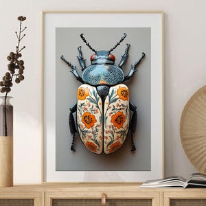 Floral Beetle Art Print Ornate Beetle Poster Vintage Folk Beetle Bugs ...