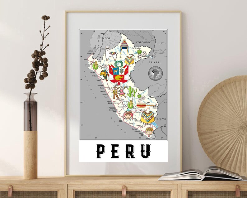 Peru Digital Map Print Peru Map Printable Art Map of Peru Gifts Modern ...