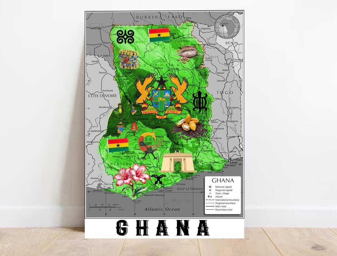 Ghana Map Poster Printable Map of Ghana Poster Ghana Flag Map West ...