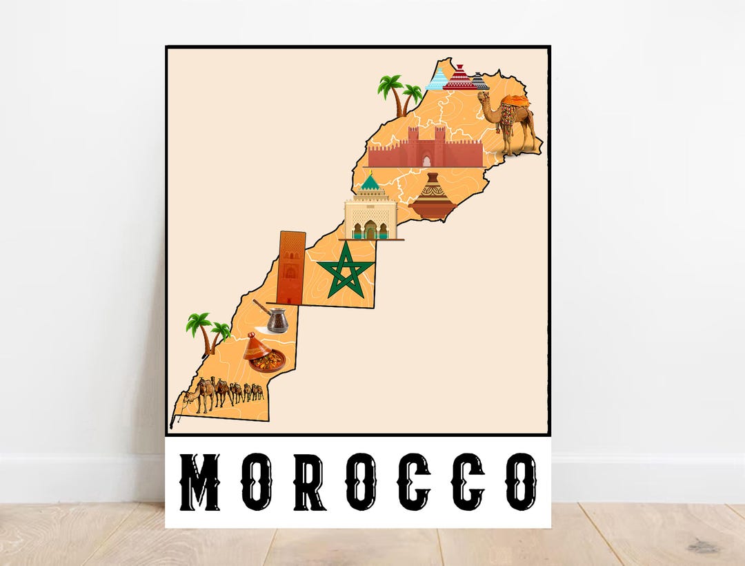 Morocco Map Print Download Illustrated Morocco Map Printable Moroccan ...