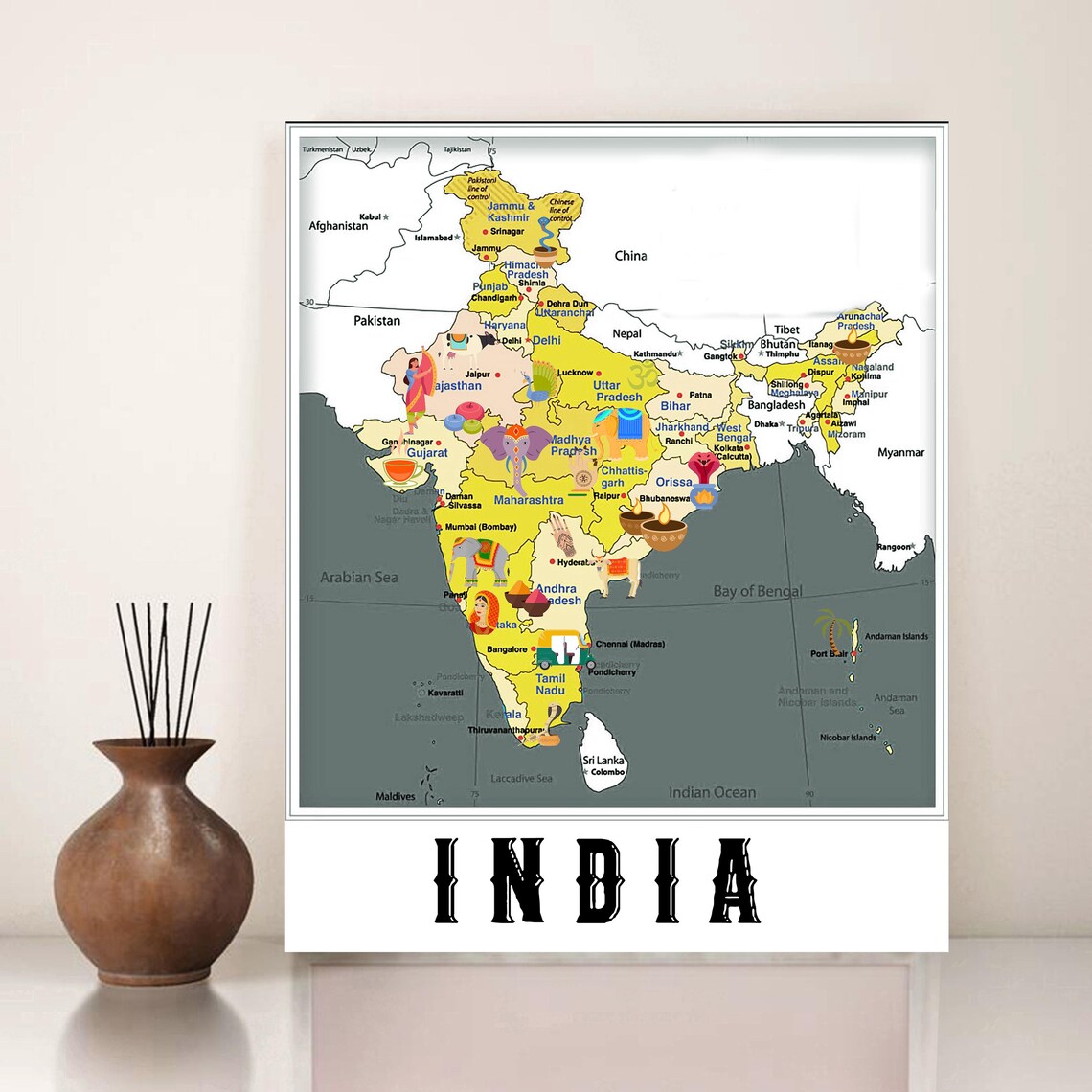 Illustrated India Map Print Digital Map of India Printable India Map ...