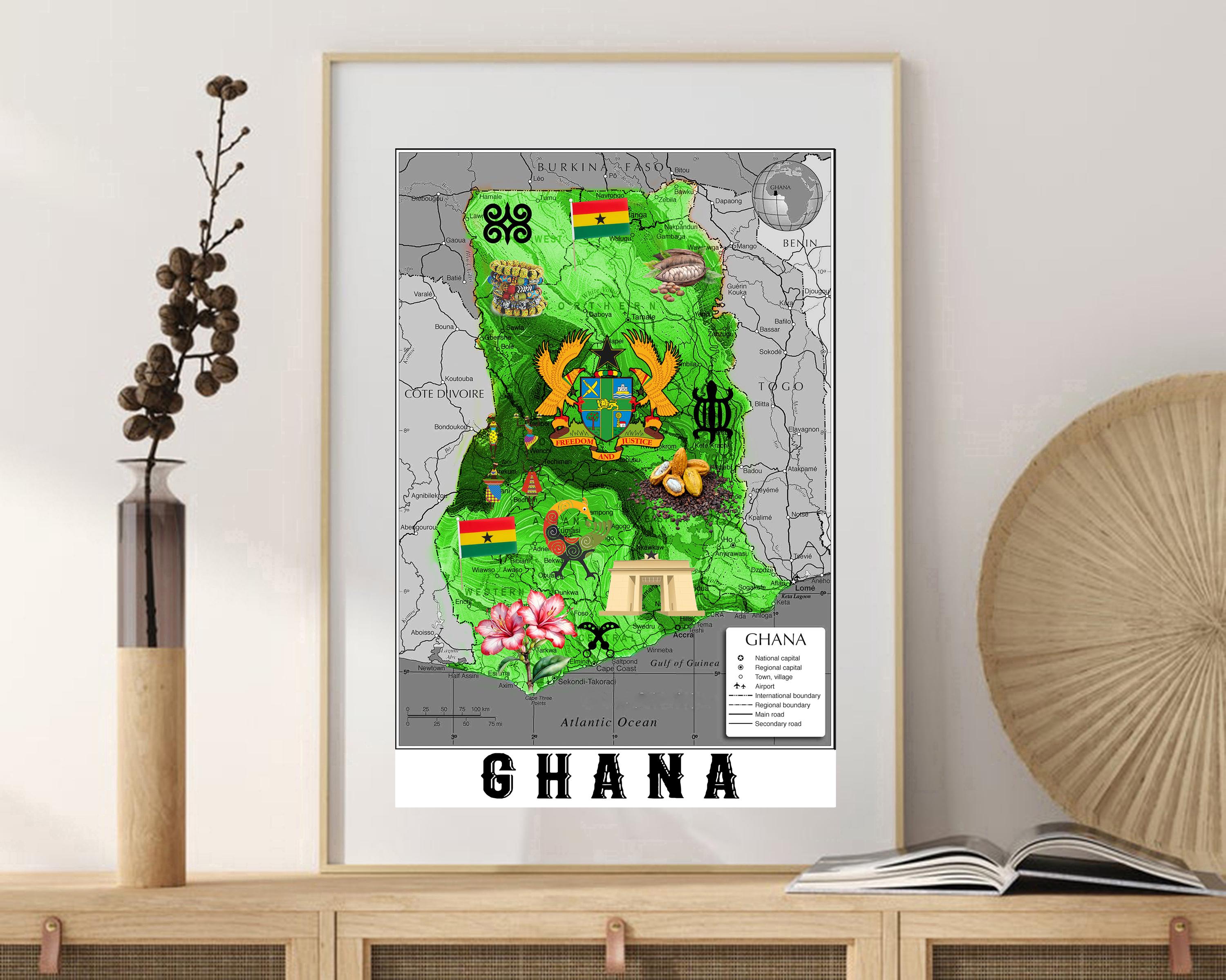 Ghana Map Poster Printable Map of Ghana Poster Ghana Flag Map West ...