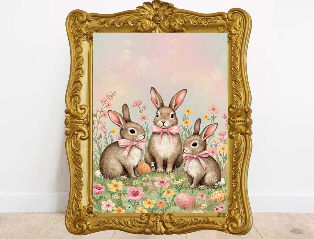 Easter Bunny Print Bunnies With Bow Tie Easter Coquette Bow Wildflower ...