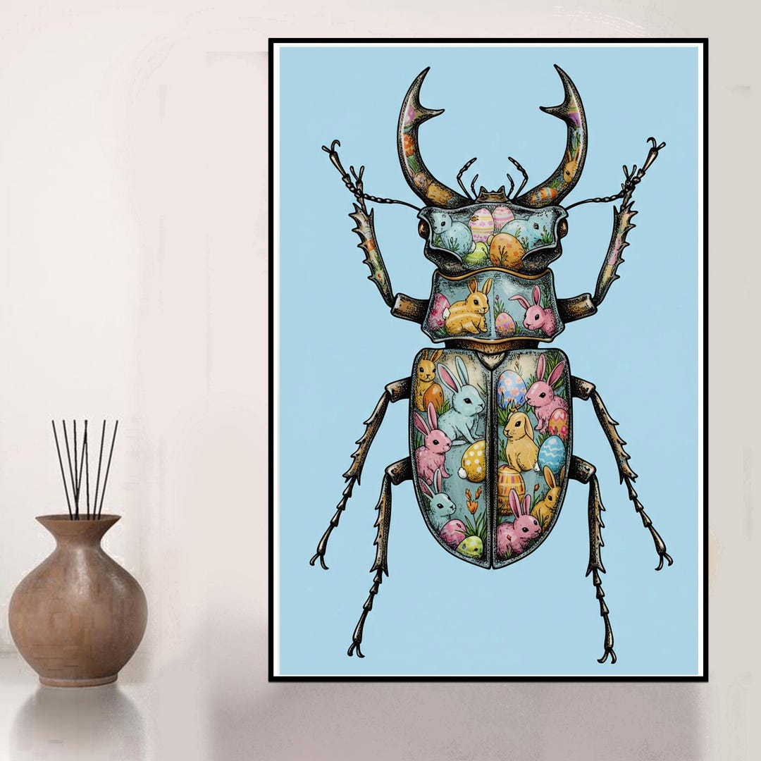 Easter Bunny Beetle Art Printable Stag Beetle Wall Art Easter ...