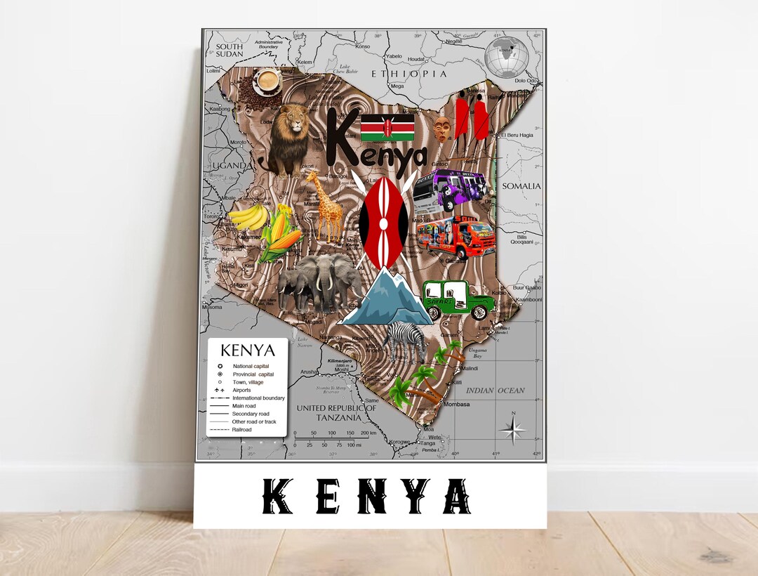 Kenya Map Digital Print Map of Kenya Printable Nairobi Kenya Gifts Map ...