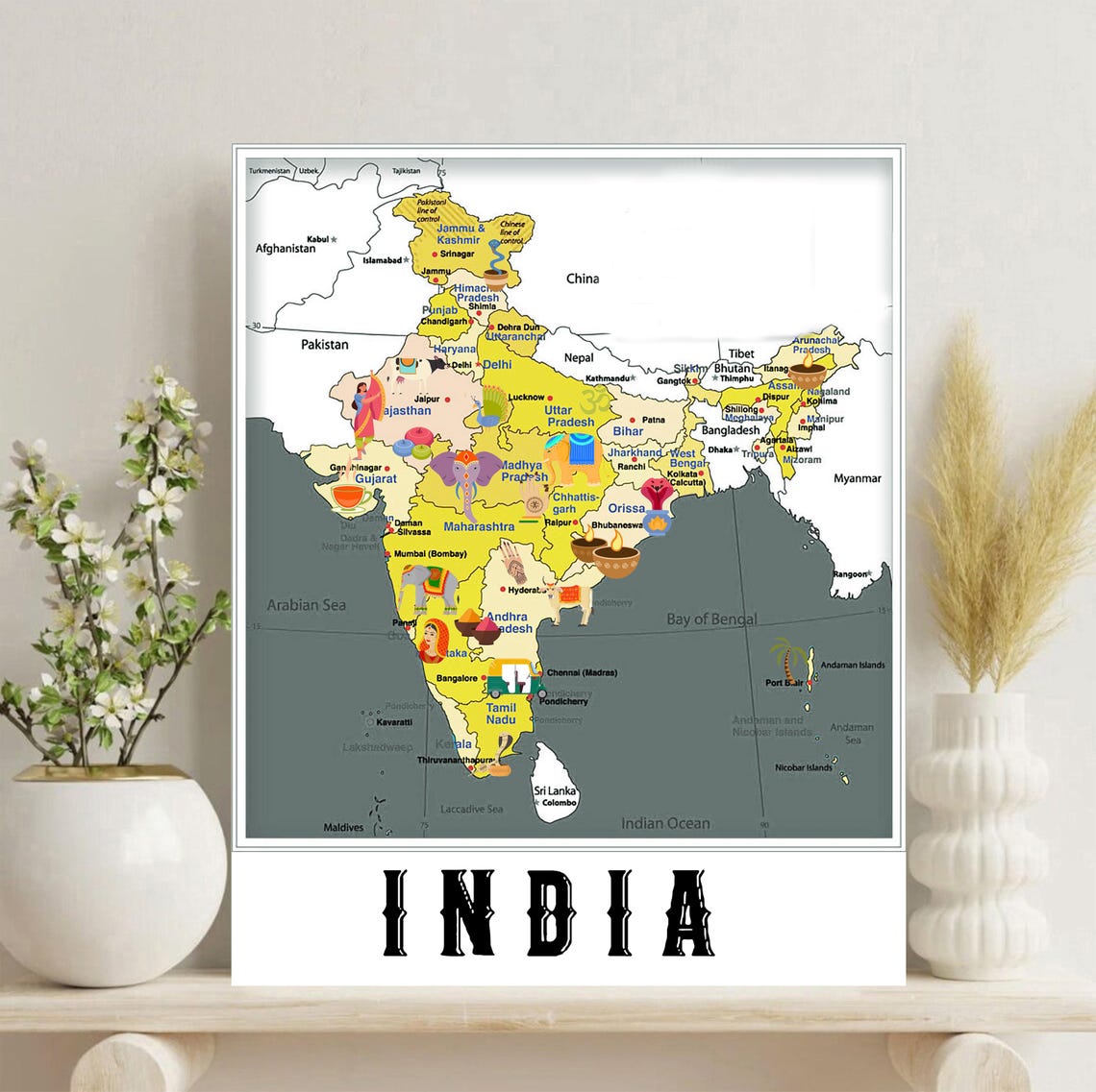 Illustrated India Map Print Digital Map of India Printable India Map ...