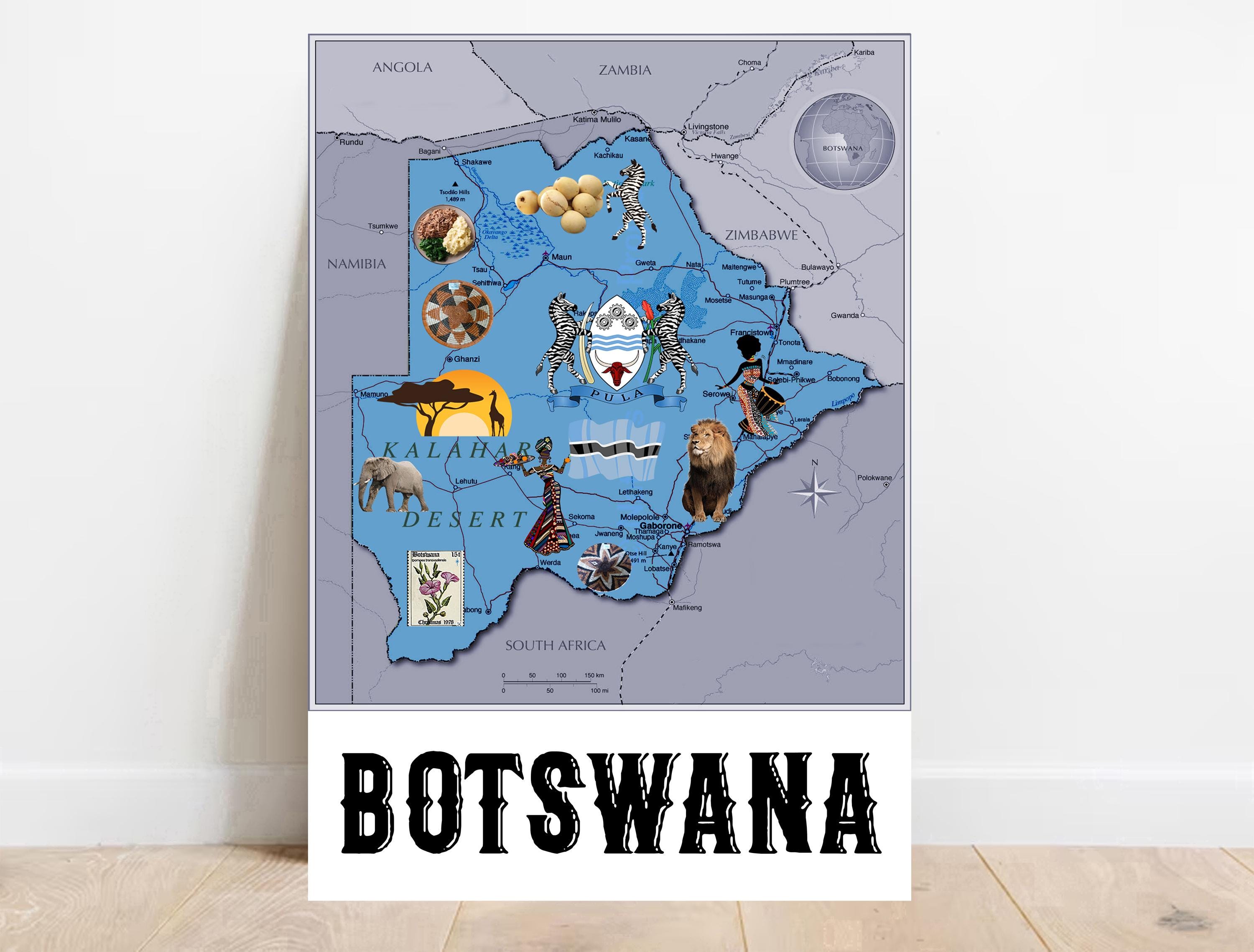Botswana Flag Map Printable Map of Botswana Illustration Blue Botswana ...