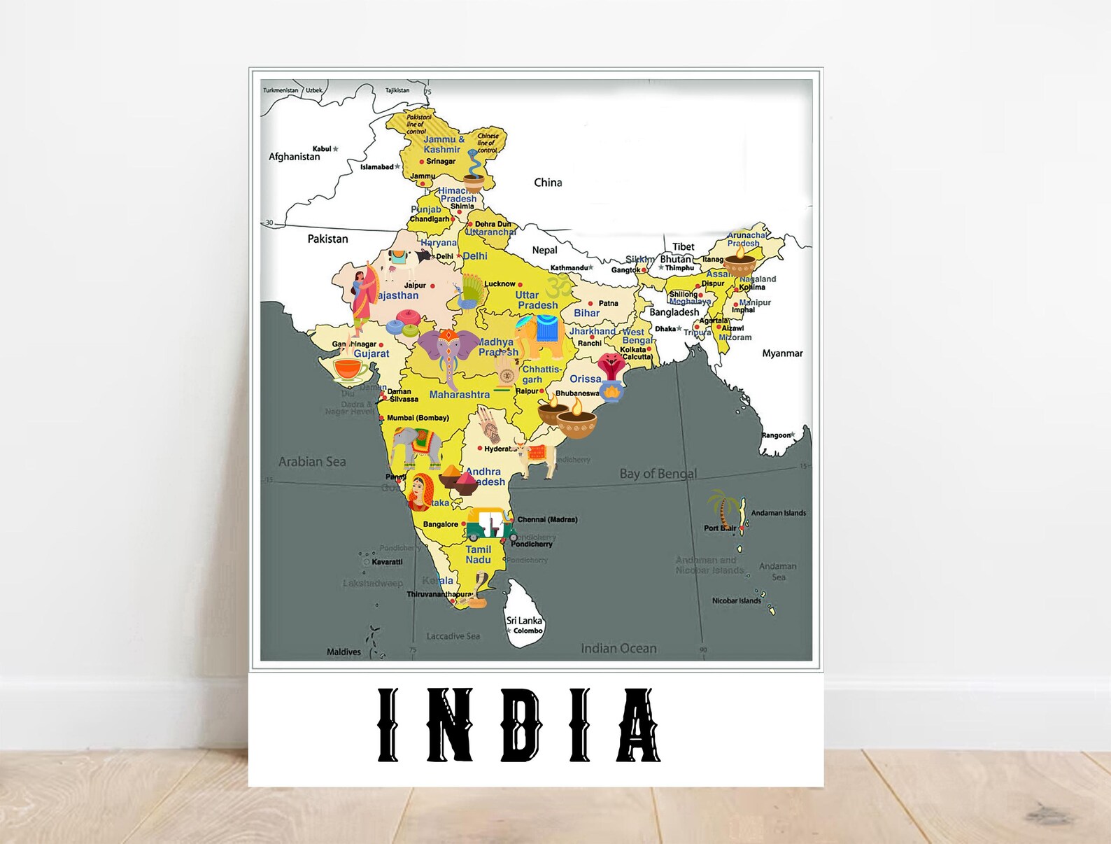 Illustrated India Map Print Digital Map of India Printable India Map ...