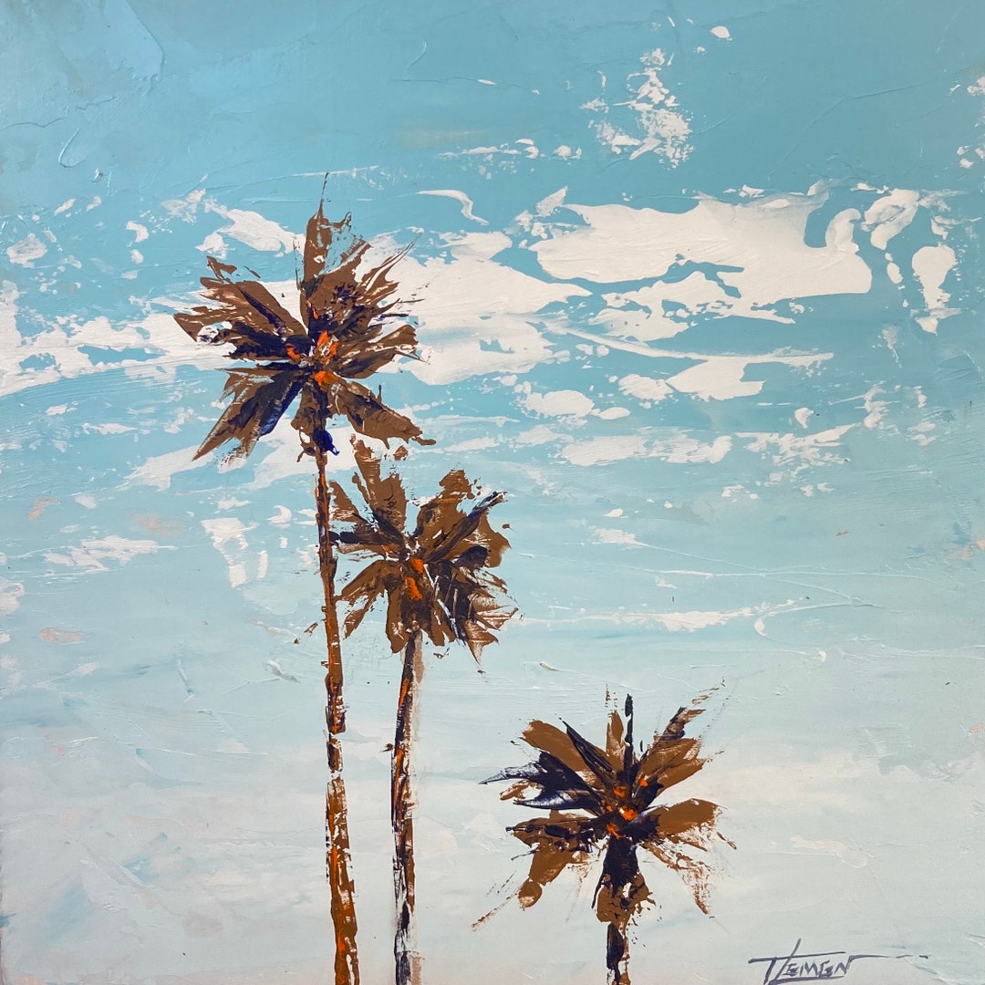 Small Palm Tree Artwork for Shelf Mantle Original Handmade Painting ...