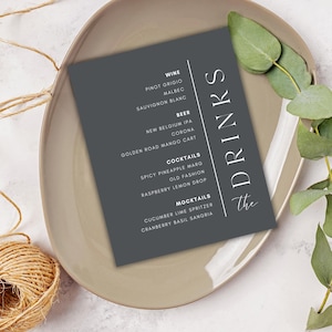 Editable Digital Bar Menu Template | Modern Grey Drink Menu | Wedding ...