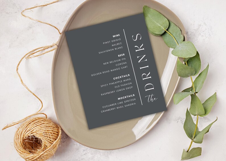 Editable Digital Bar Menu Template | Modern Grey Drink Menu | Wedding ...