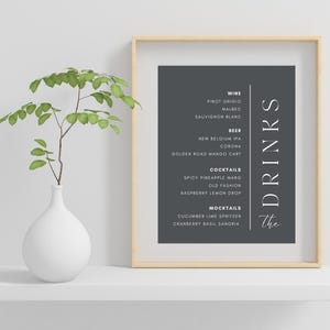 Editable Digital Bar Menu Template | Modern Grey Drink Menu | Wedding ...