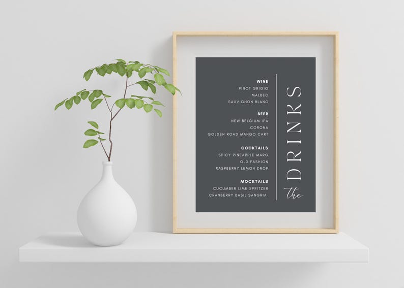 Editable Digital Bar Menu Template | Modern Grey Drink Menu | Wedding ...