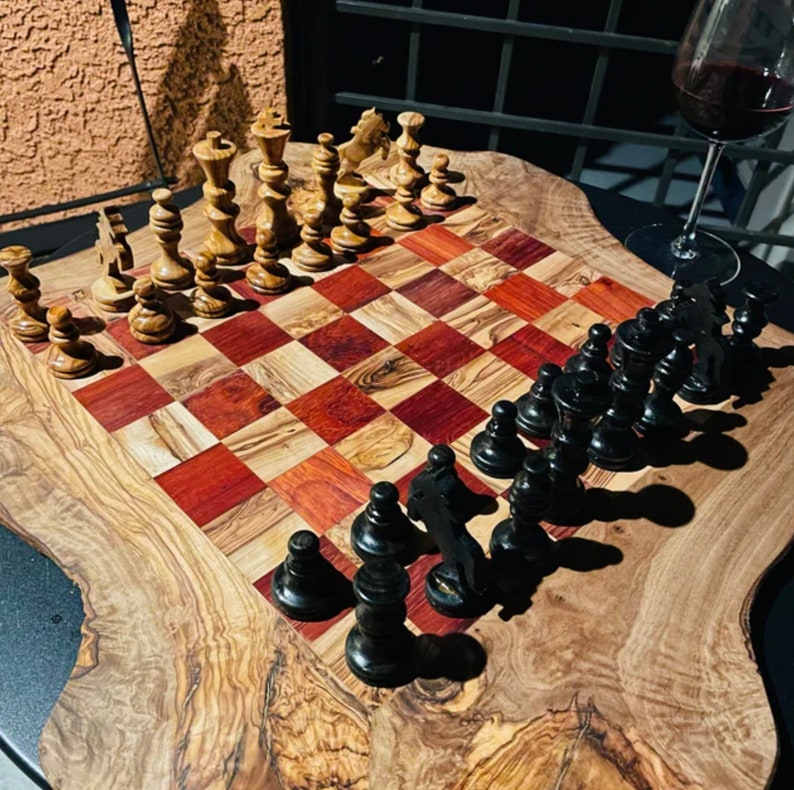 Rustic Wood Chess Set With Rough Edges Handmade of Olive Wood - Etsy