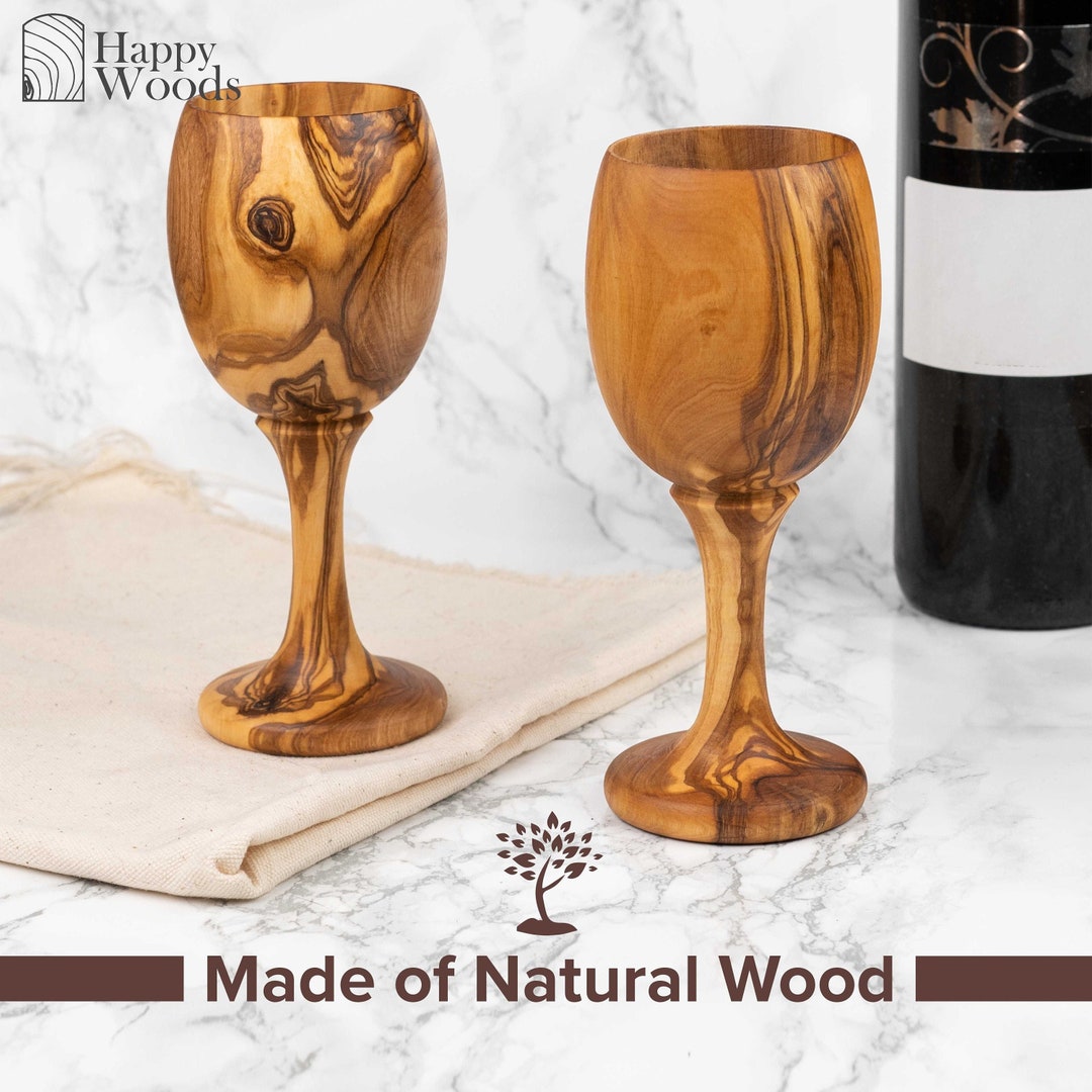 Set of 2 Wooden Goblets Made of Tunisian Olive Wood,wooden Drinking ...