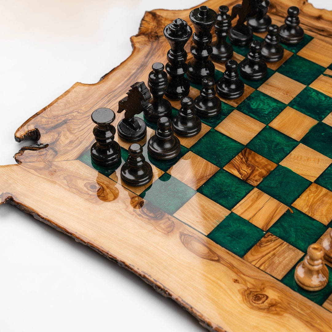 Rustic Glossy Wood Chess Set With Rough Edges | Resin | Handmade of ...