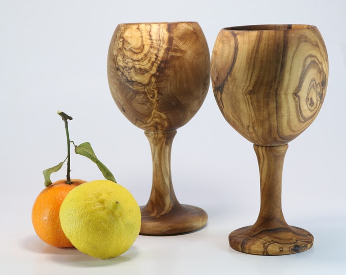 Set of 2 Wooden Goblets Made of Tunisian Olive Woodwooden - Etsy