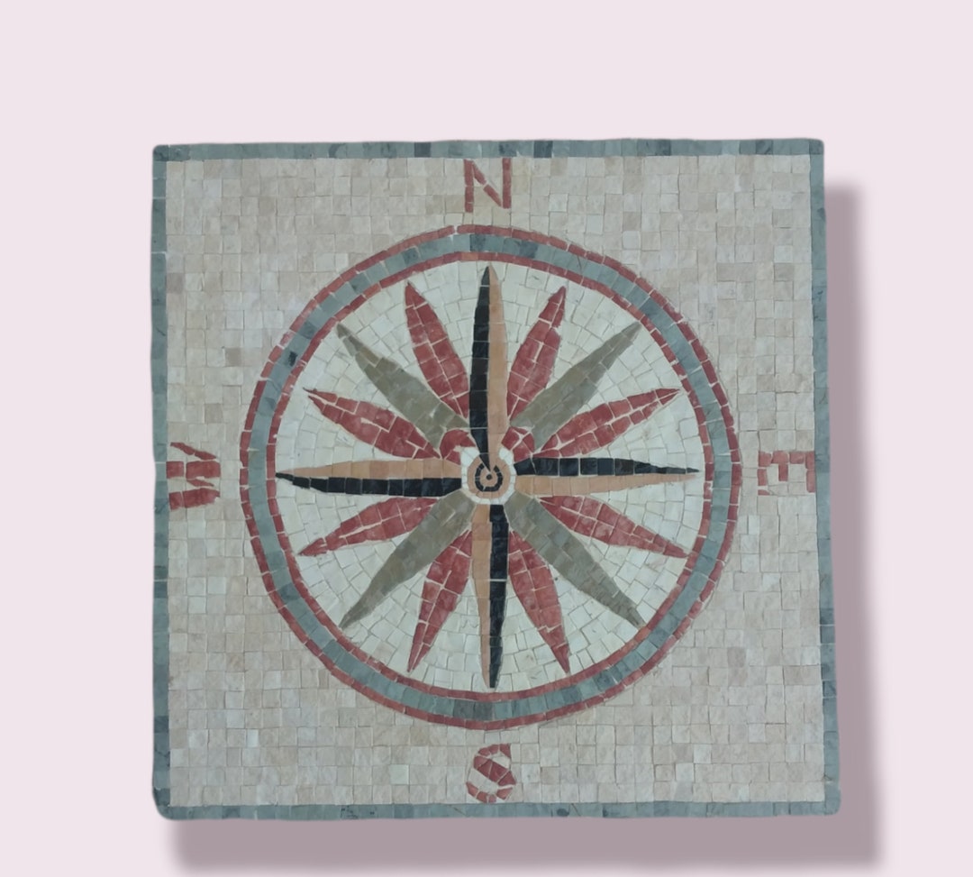 Compass Rose Mosaic Floor Tile | Handmade Mosaic of Natural Stones ...