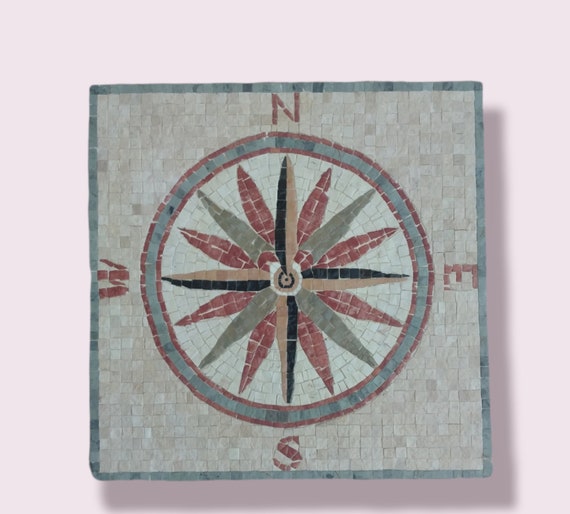 Compass Rose Mosaic Floor Tile Handmade Mosaic of Natural - Etsy Canada
