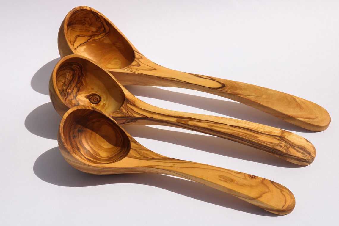 Set of 3 Wooden Ladles Made of Tunisian Olive Wood Soup | Etsy