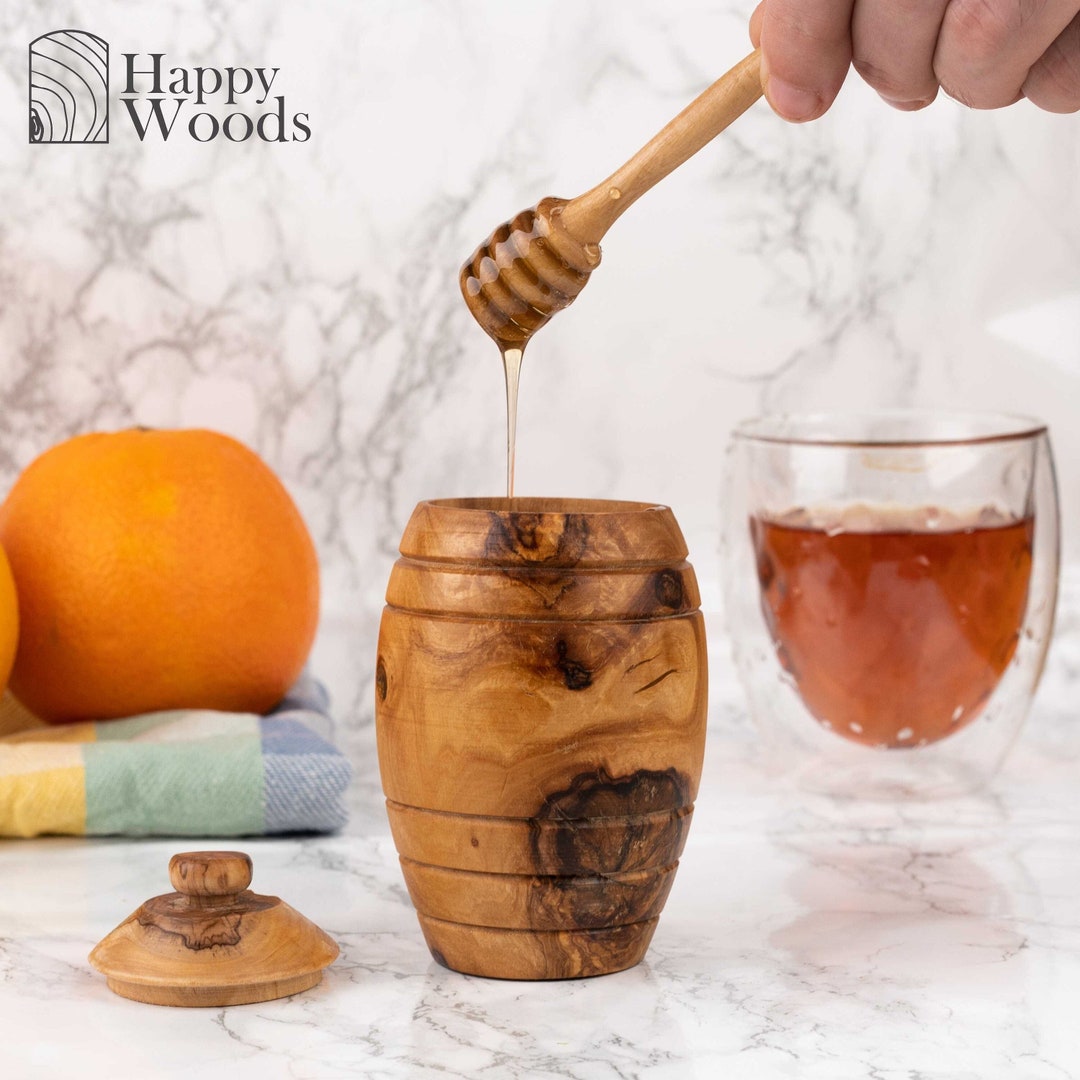 Olive Wood Honey Pot With Dipper / Honey Jar Made of Tunisian Olive ...