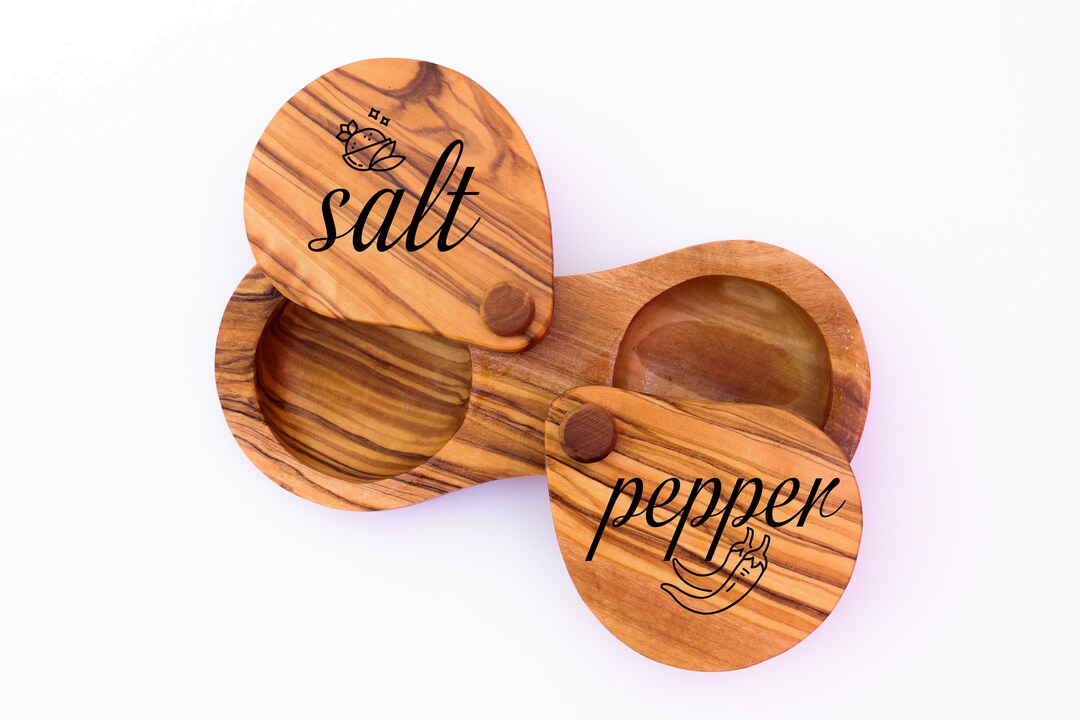 Custom Salt & Pepper Cellar With Pivoting Lids Made of Olive Wood (free ...