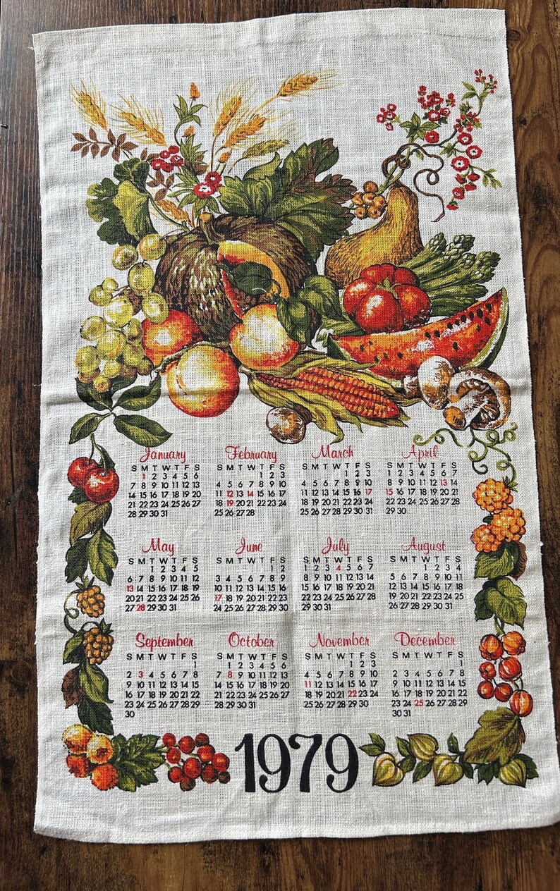 Vintage 1979 Harvest Calendar Tea Towel - Etsy