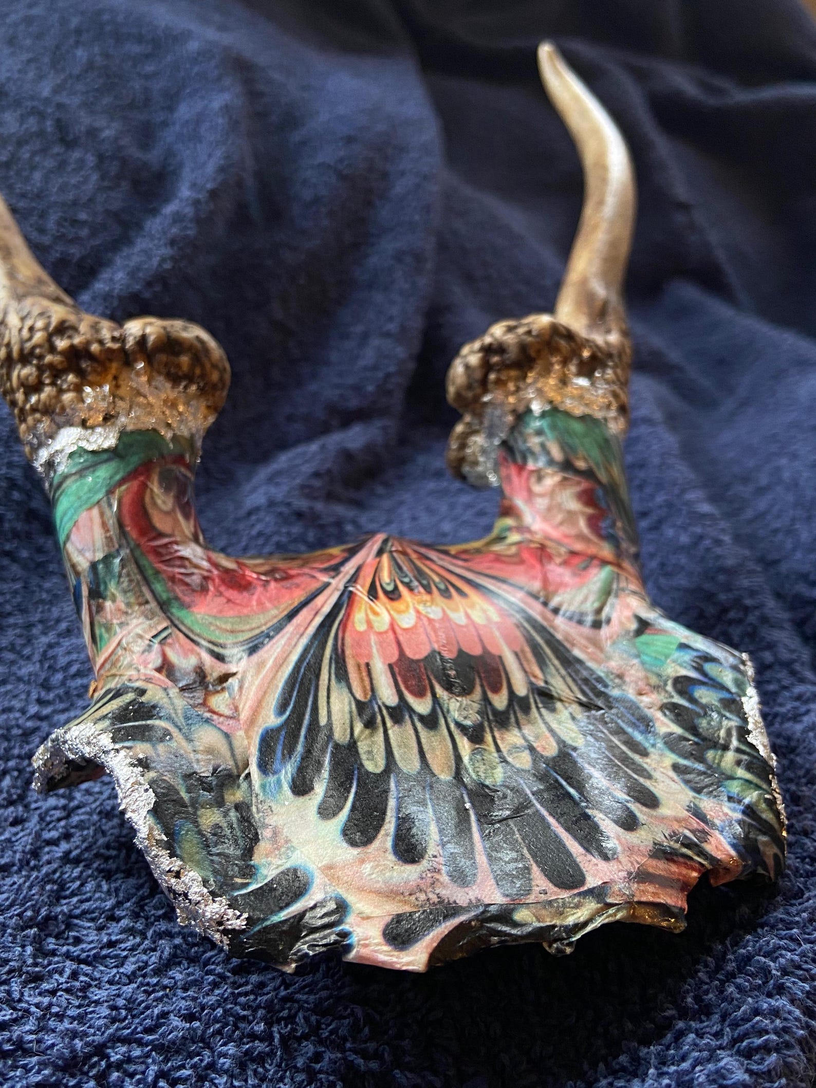 Boho Decor Fantastic Muntjac Half Skull With Horns Decoupage Coloured ...