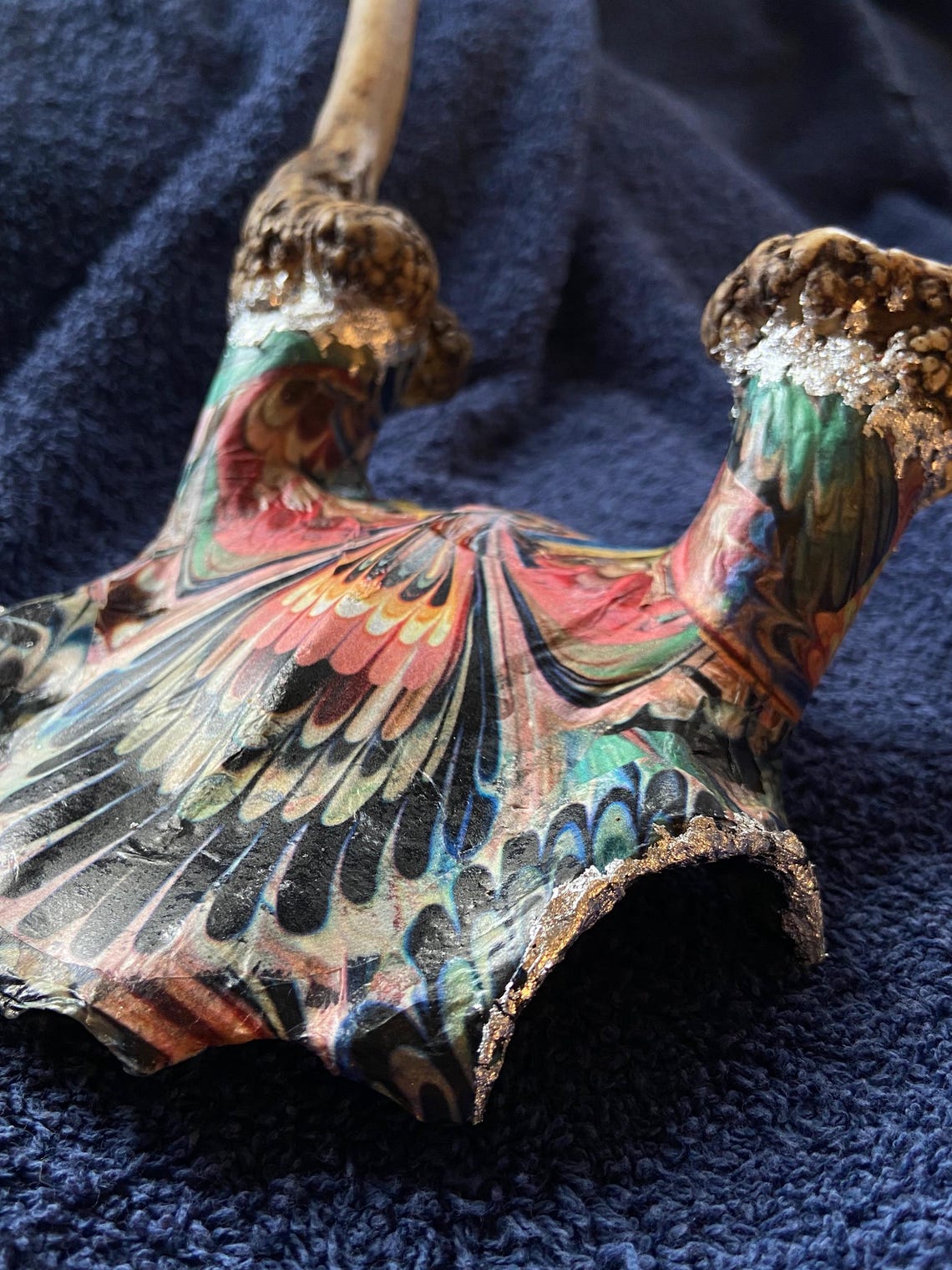 Boho Decor Fantastic Muntjac Half Skull With Horns Decoupage Coloured ...