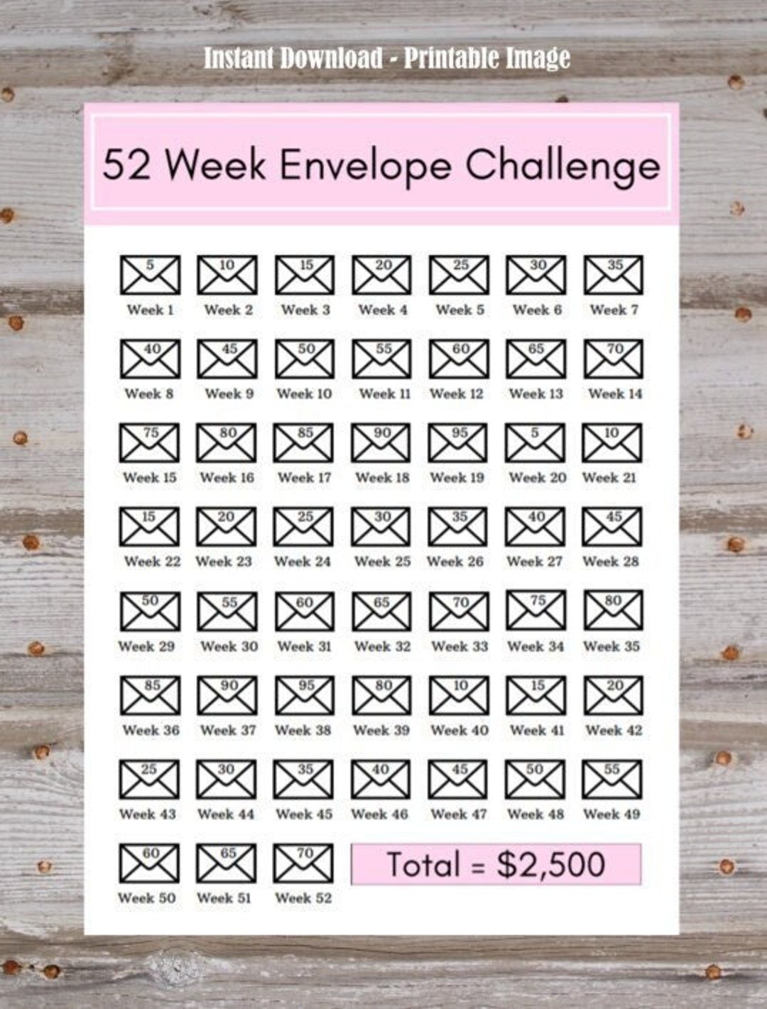 2,500 Envelope Challenge | Money Saving Challenge Tracker | 52 Week ...