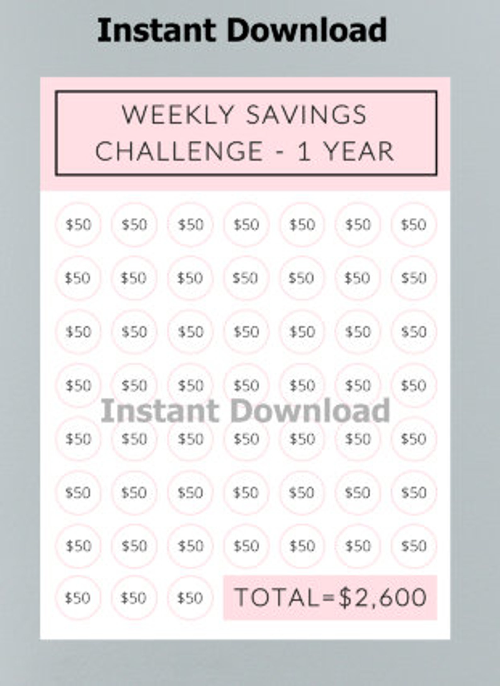 Money Saving Challenge Tracker 52 Week Savings Challenge | Etsy