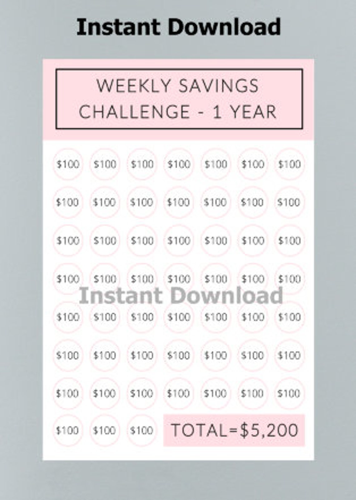 5,000 Dollars Money Saving Challenge Tracker | 52 Week Savings ...