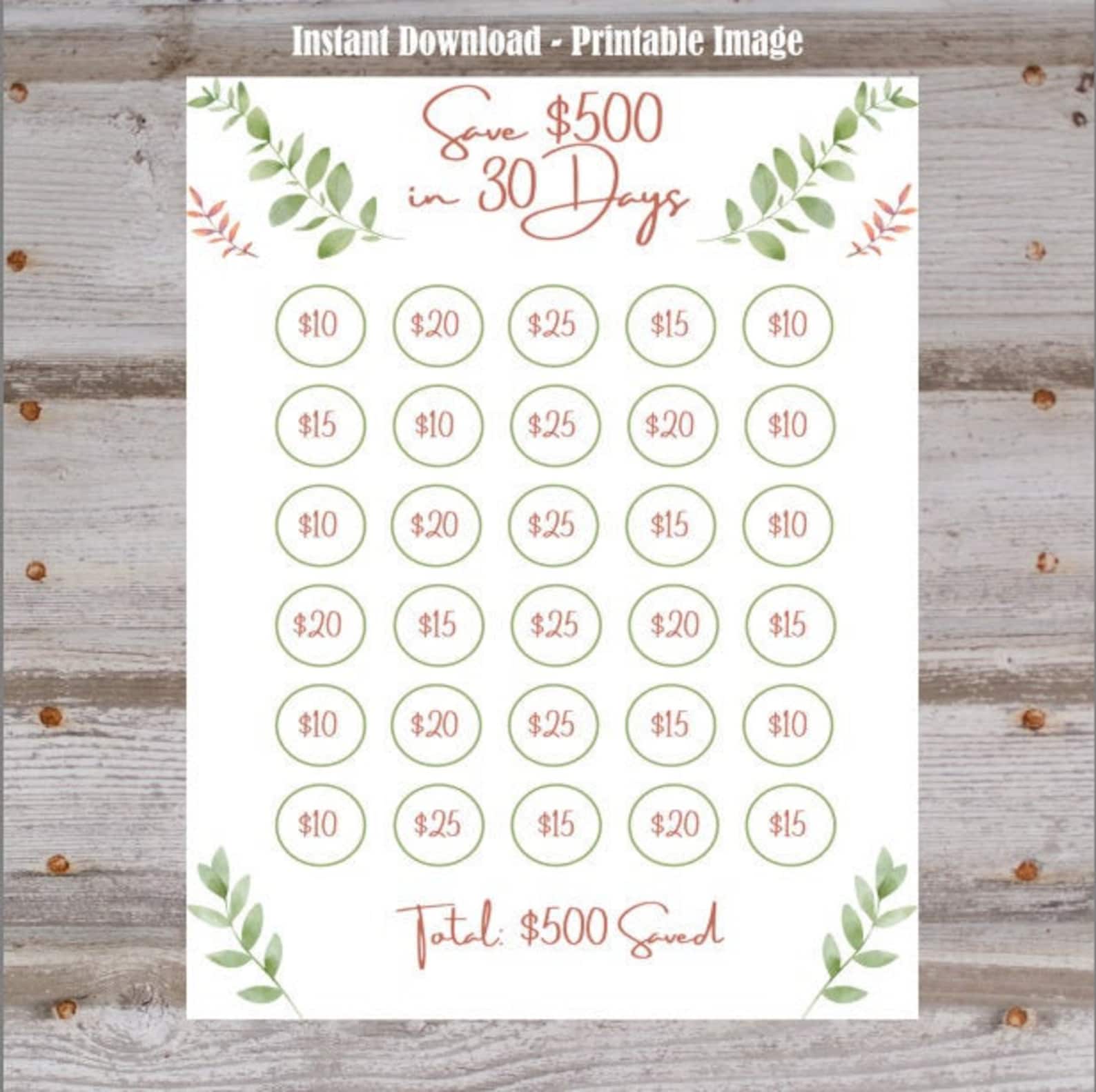 Save 500 Dollars in 30 Days Challenge Tracker | Money Savings Challenge ...