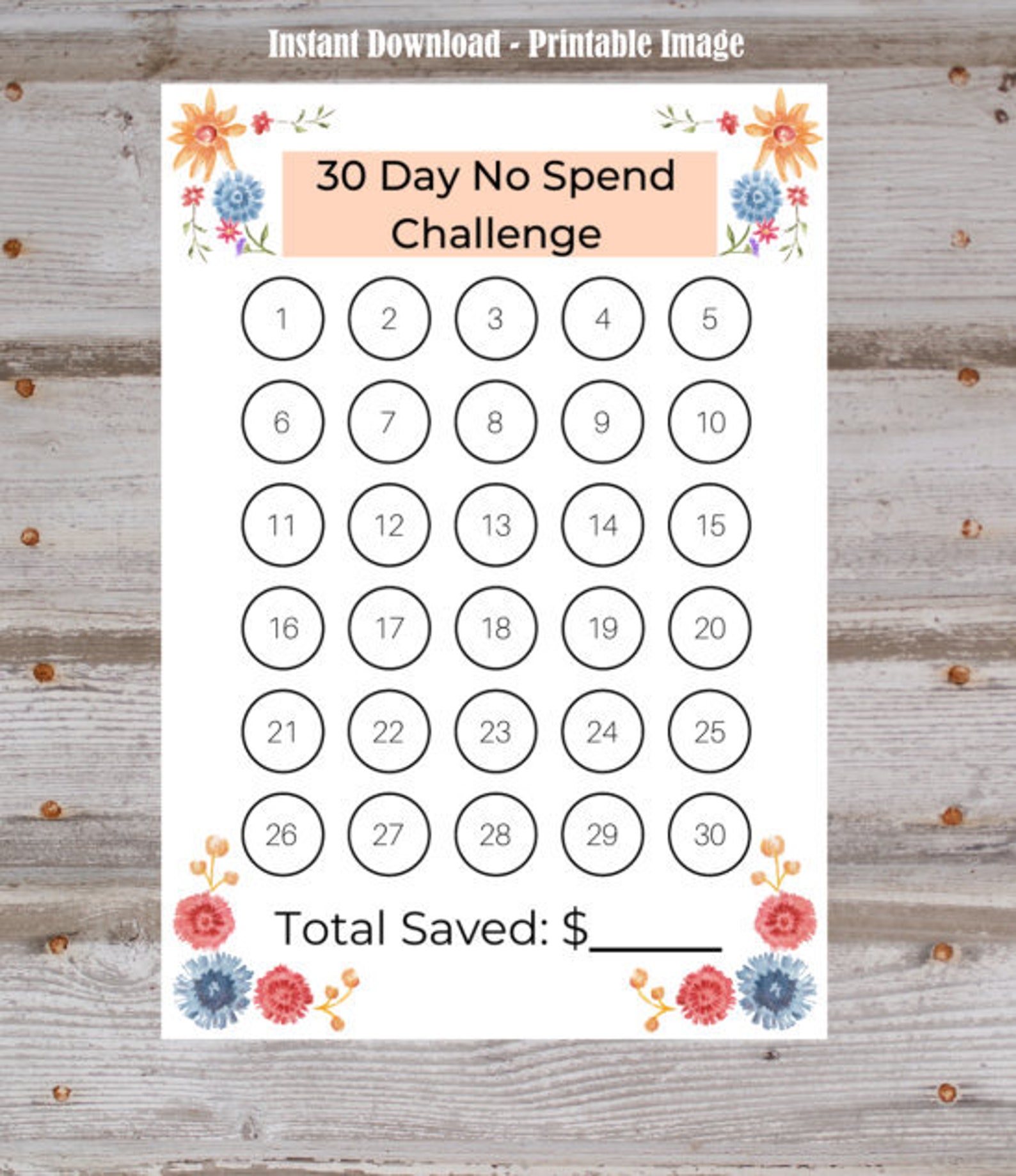 30 Day No Spend Challenge Savings Tracker Money Saving - Etsy