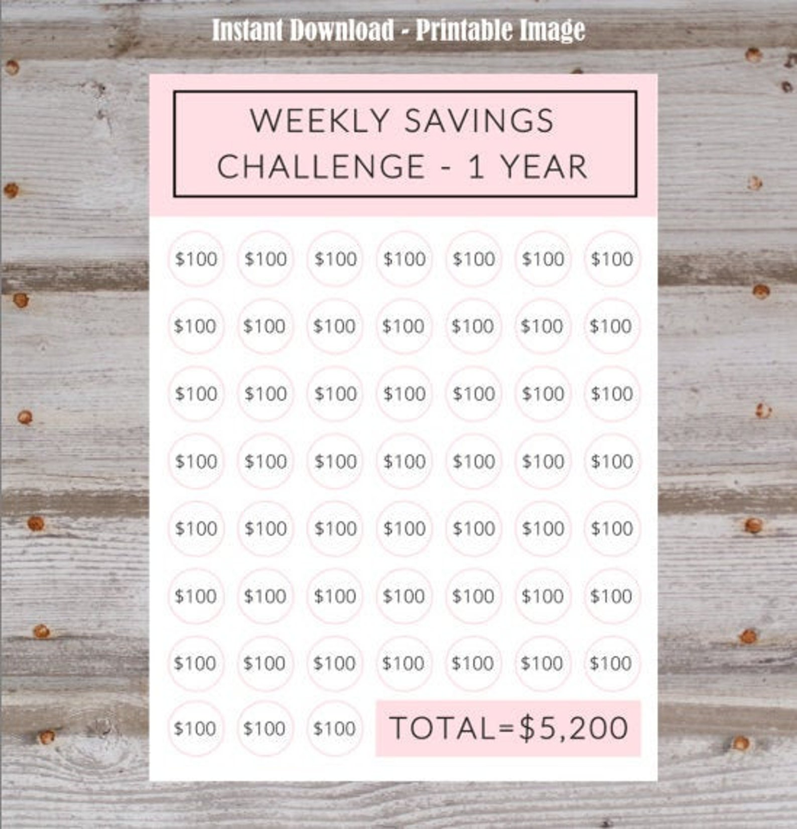 5,000 Dollars Money Saving Challenge Tracker | 52 Week Savings ...