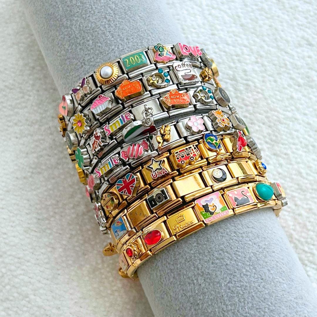Custom Assembled Italian Charm Bracelet Custom Gold Silver or Mixed Italy Charms Personalized Italy Bracelet Charms for Bracelet