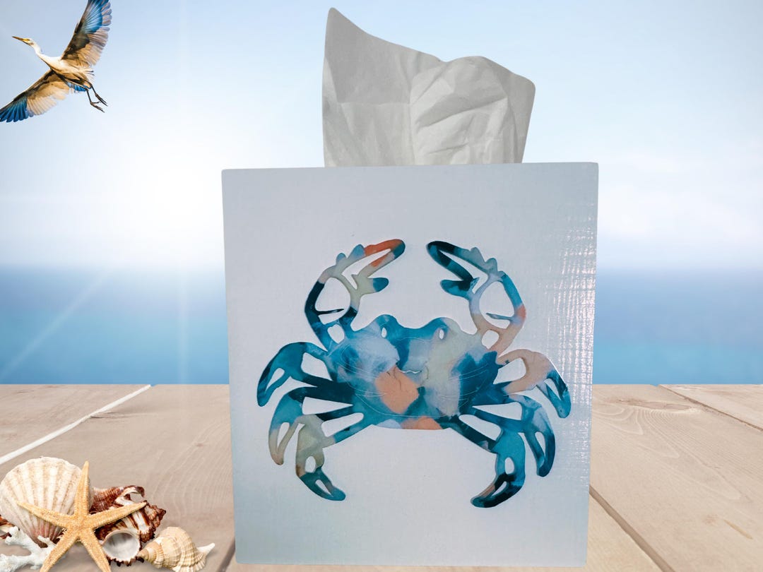 Colorful Blue Crab Wood Tissue Box Cover. Unique Abstract Coastal ...