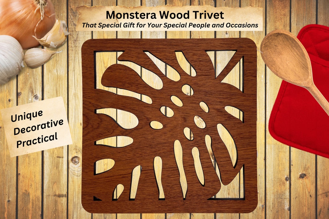 Handmade Wood Trivet, With Unique Monstera Leaf Design. Great Gift for ...
