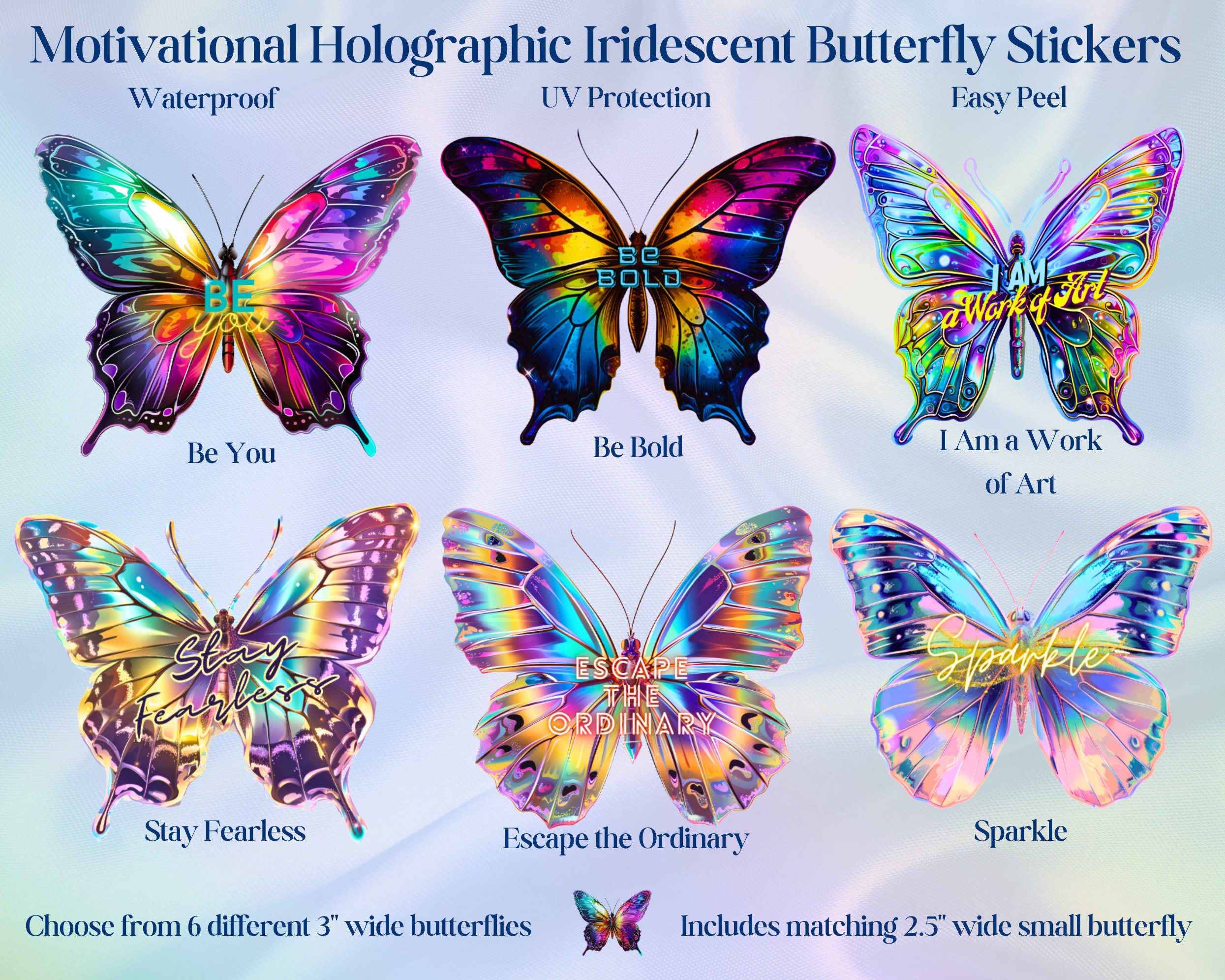 Holographic Motivational Butterfly Vinyl Stickers With UV and ...